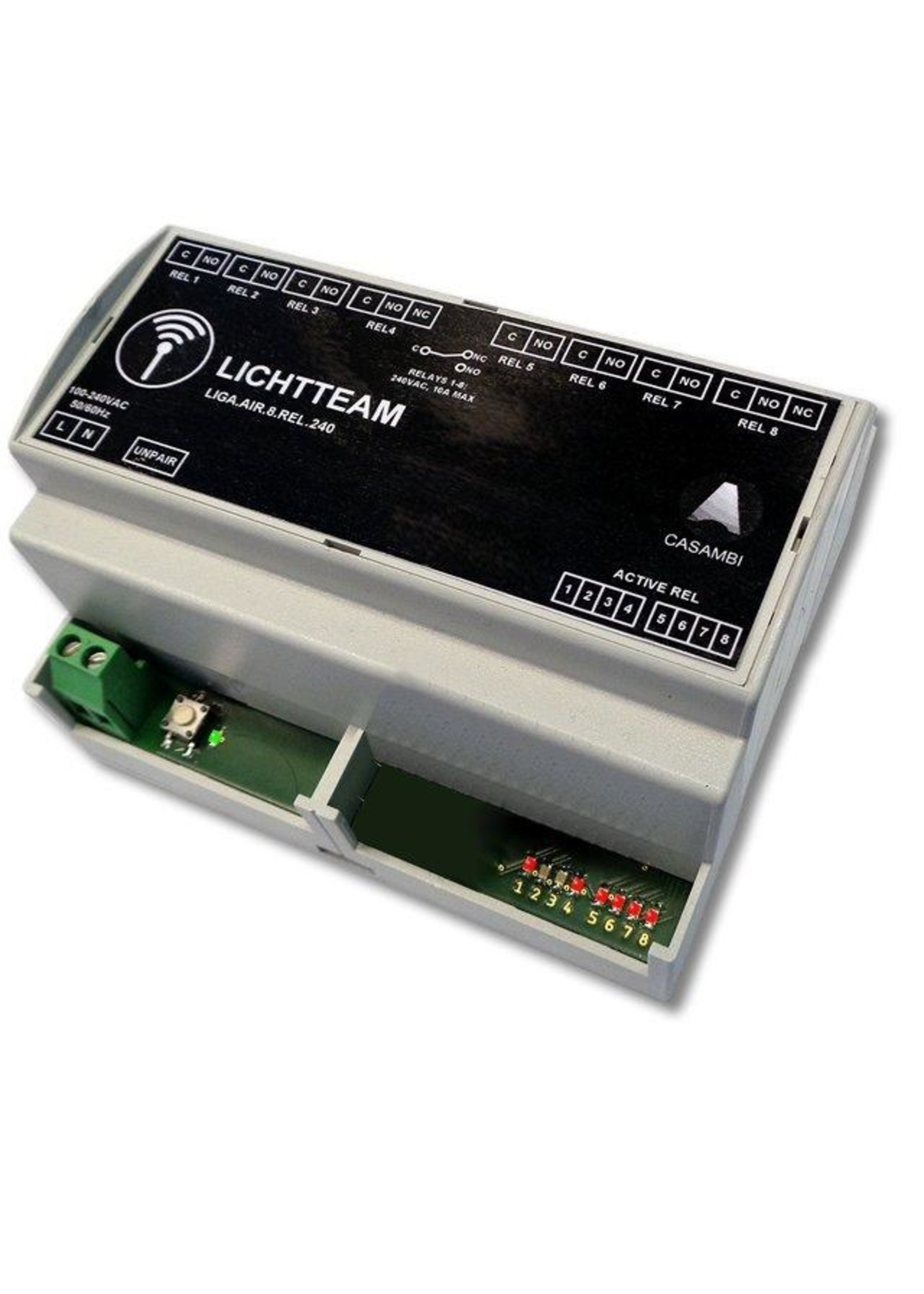 Compacte DIN-rail module met 8 relais 240VAC/10A - Casambi Smart ...