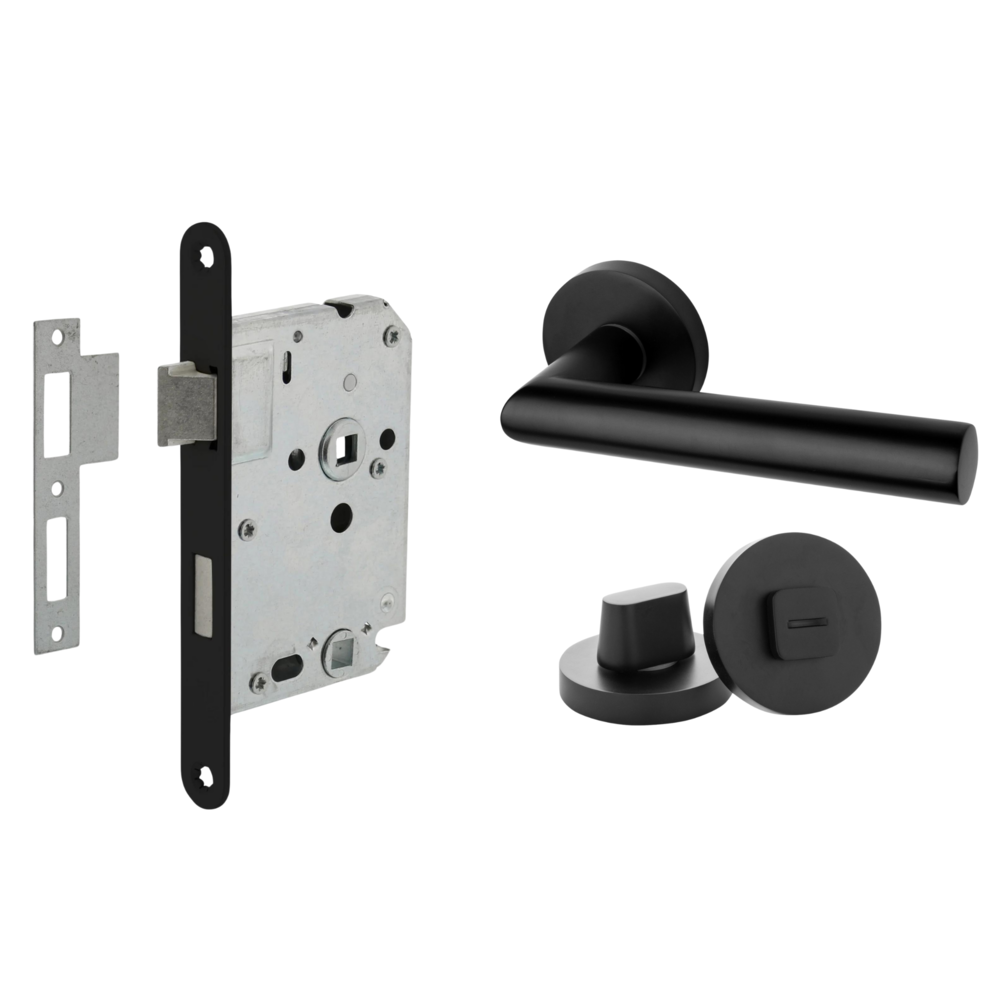 Deurbeslag set met WC-slot en deurklink Modern geveerd zwart - Mooi ...