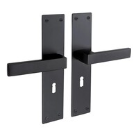 Deurbeslag set Nova op schild met sleutelgat en slot - Mooi Deurbeslag