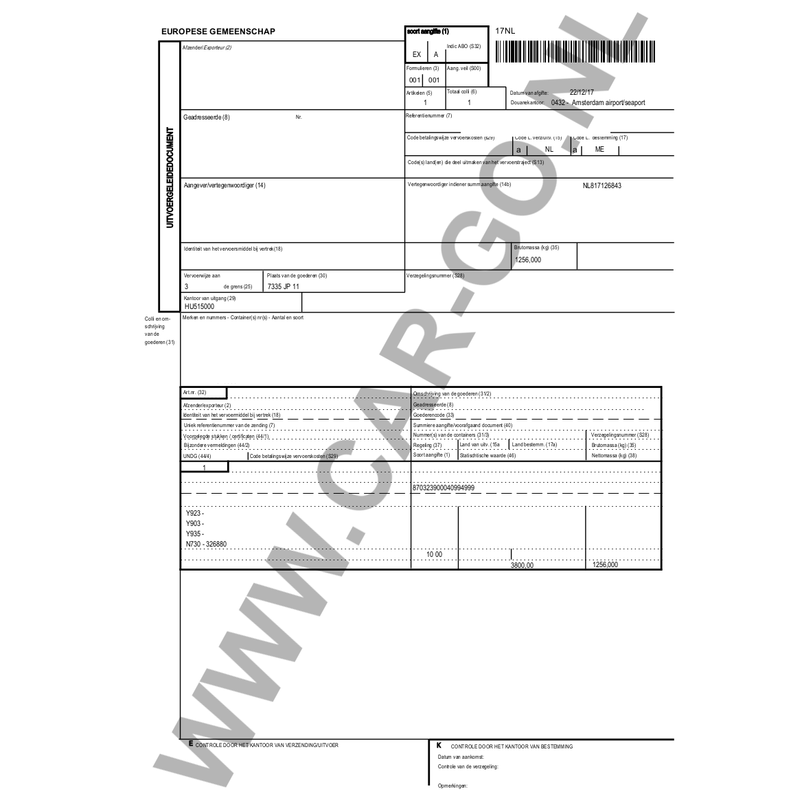 Ex-customsdocument - CARGO Webshop