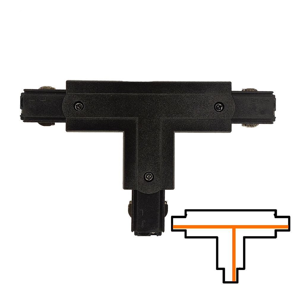 T-Connector 3-Phase - Internal - Right - Black | Qub Track Lighting