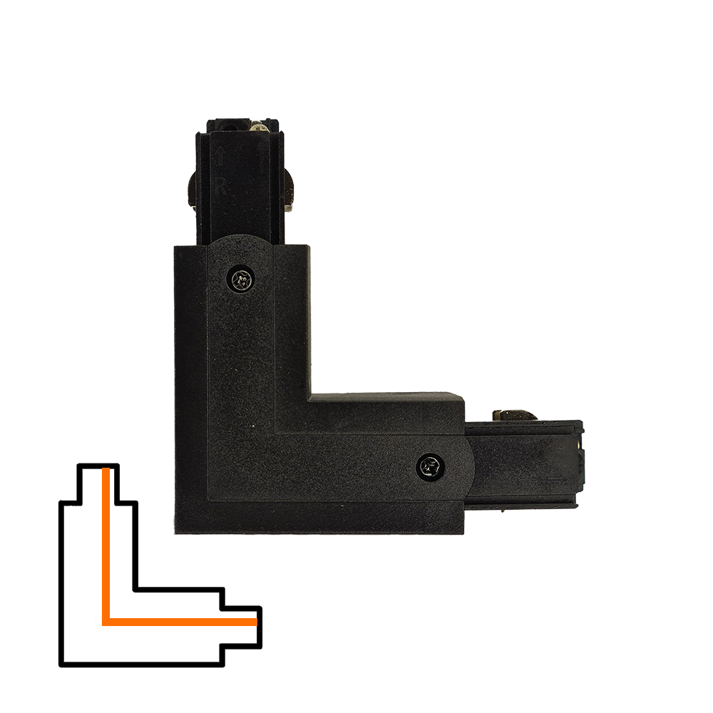 Qub L-connector 3-circuit - Internal - Right - Black | Qub Track Lighting