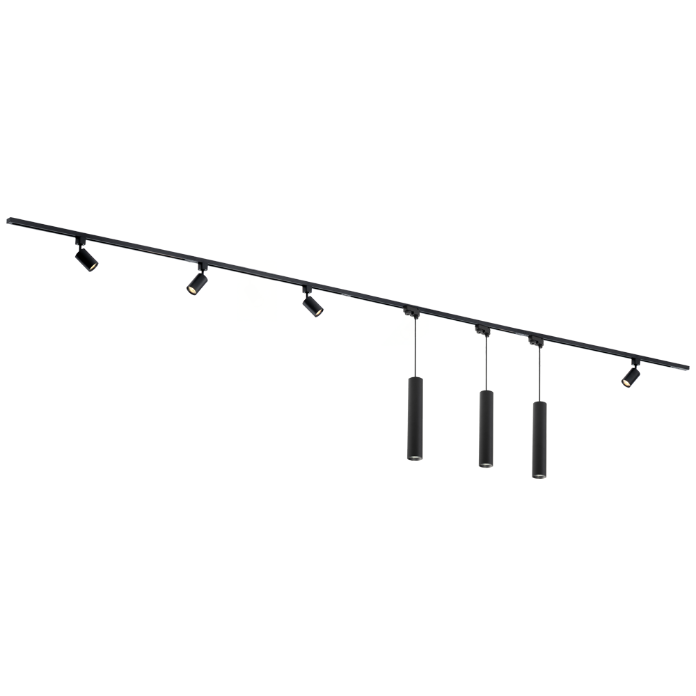 Track lighting set 400cm – 4 spots & 3 pendant lights – Black | Qub ...