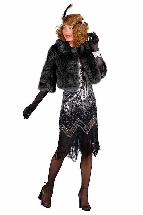 Jas Bont Charleston Zwart | Feestkleding Breda - FeestkledingBreda.nl