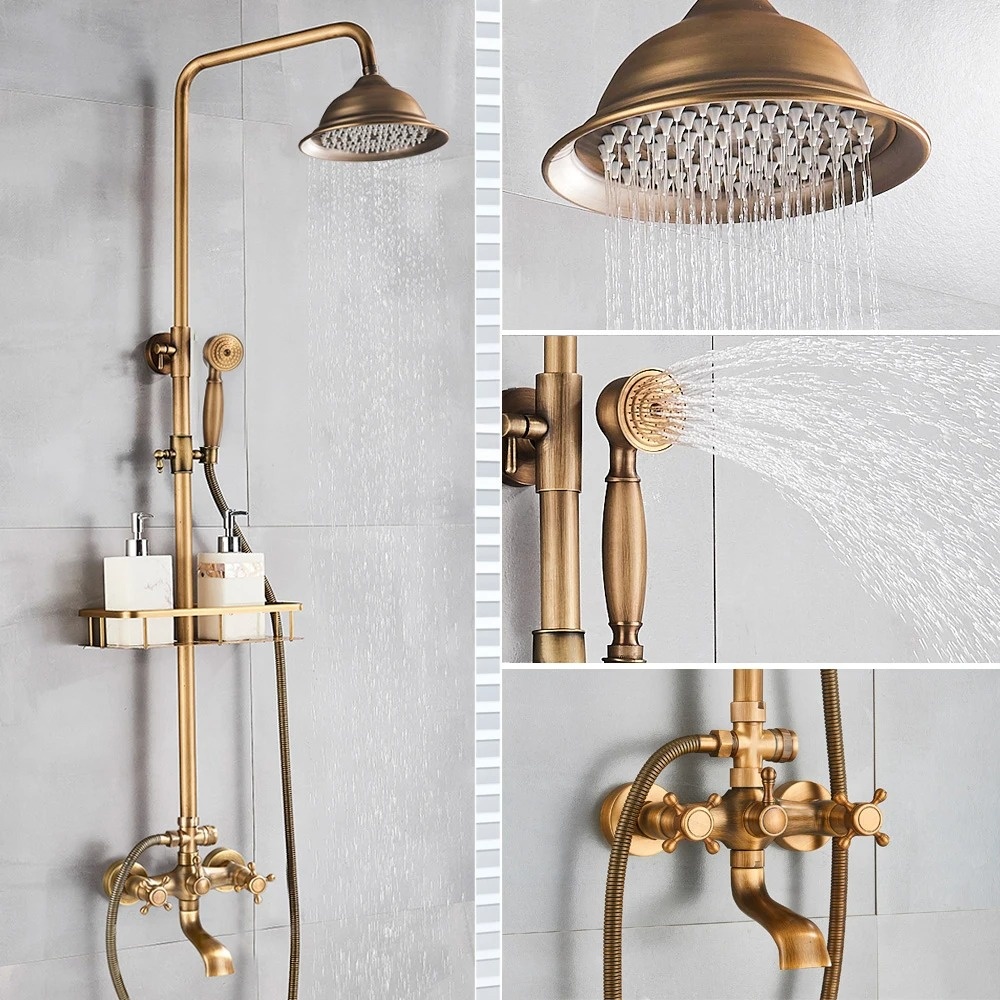 Valisa.nl - Design Sanitair Winkel | Antieke douche set messing ronde ...
