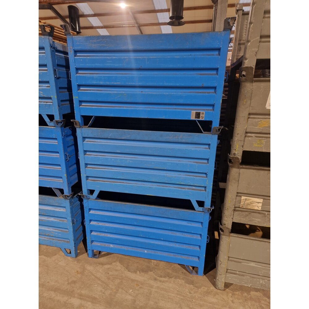 Stapelbak staal 1200x870xH710 mm, 4 wanden, 2 kleppen korte zijde, geb ...