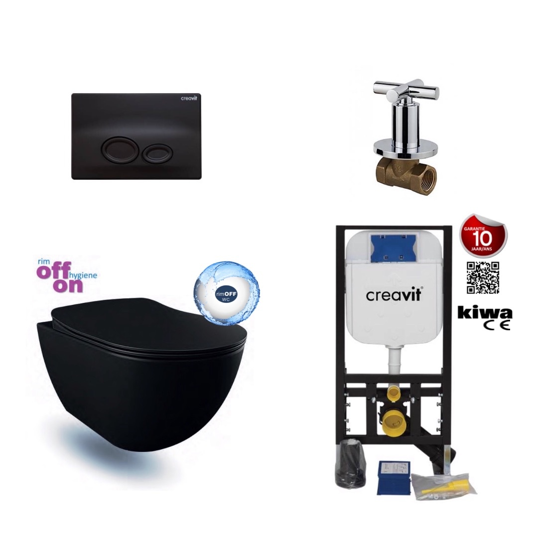 Creavit Toiletset bidettoilet Mat Zwart Randloos met Creavit GP5003 ...