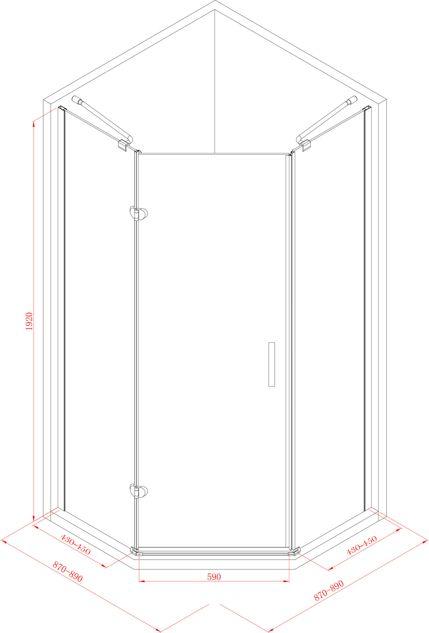 Douchecabine Infinty Vijfhoek 90x90 cm Draaideur Helderglas 6 mm ...