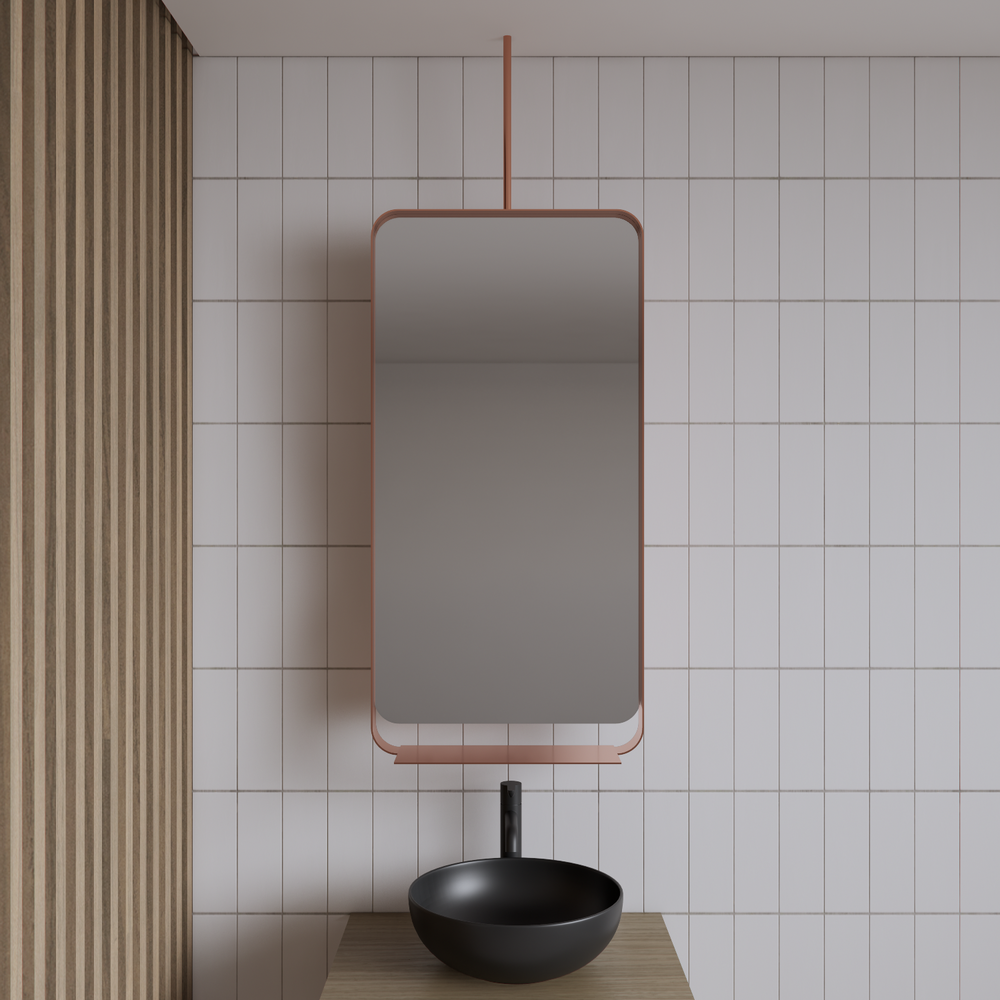 Spiegel Gliss Astra Koper Rosé 100x50cm met planchet en plafondbevesti