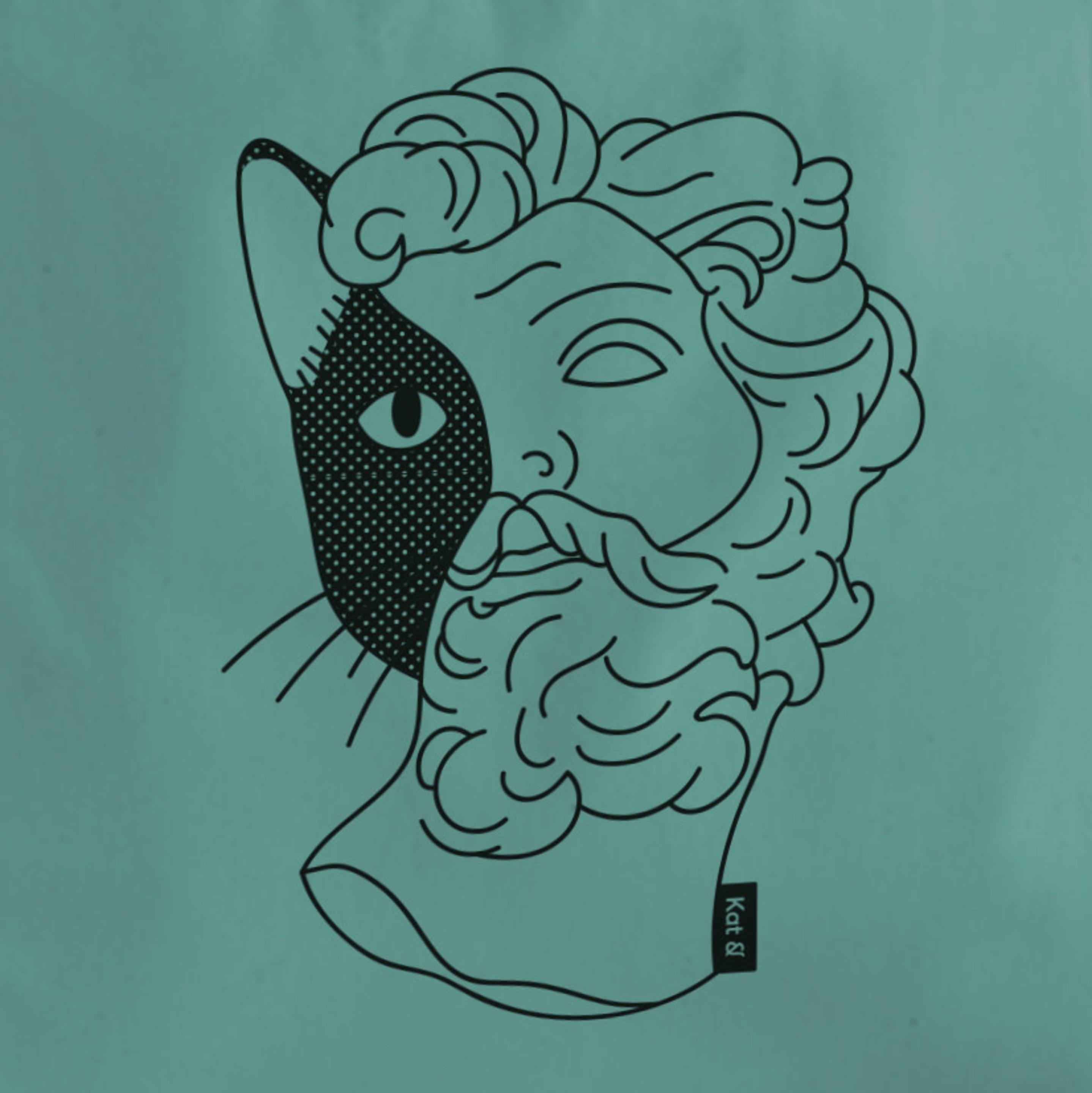 Kat & tas Griekse man en kat / sage green - Kat & Bakkie