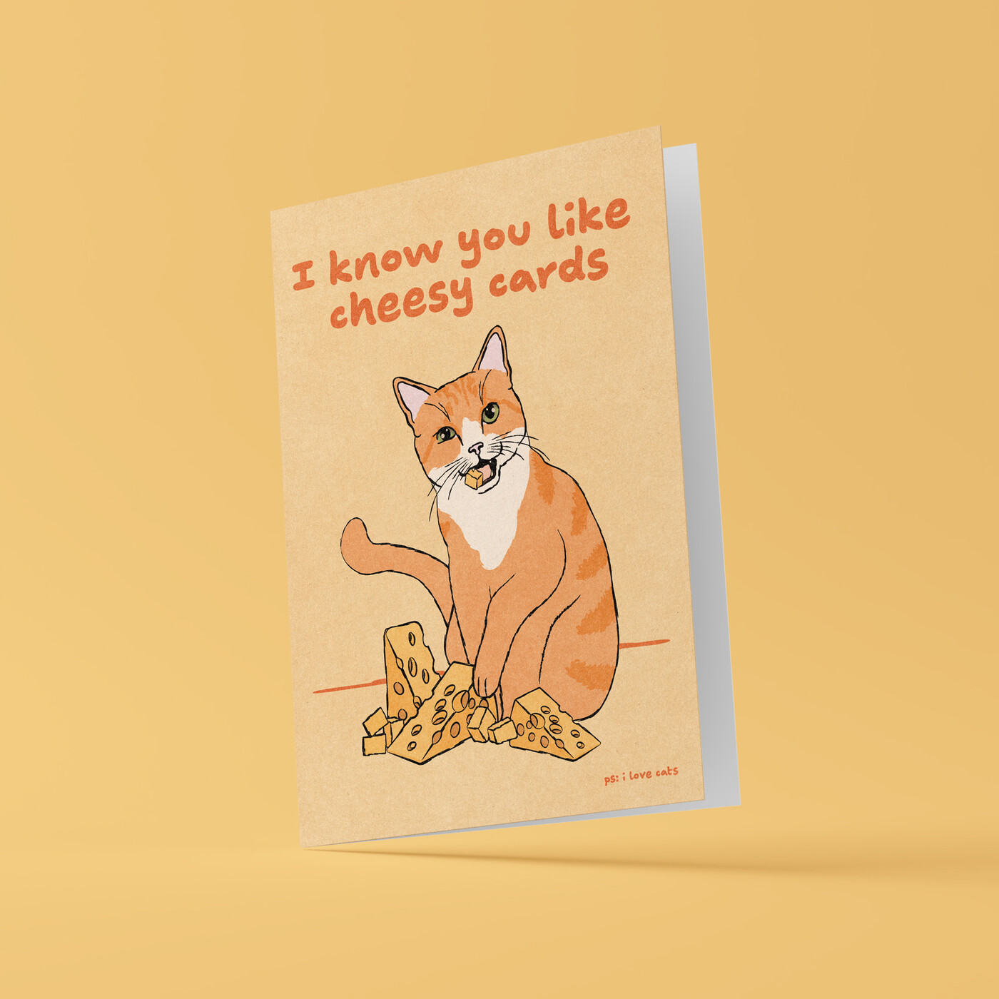 Wenskaart 'I know you like cheesy cards' - Kat & Bakkie