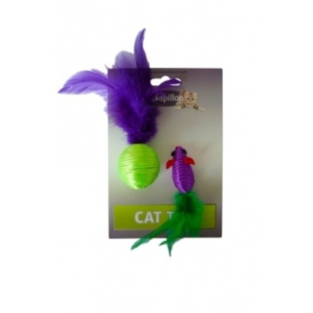 Papillon Pet Products Maus 5 cm und Ball 4 cm mit Feder auf Karte ...