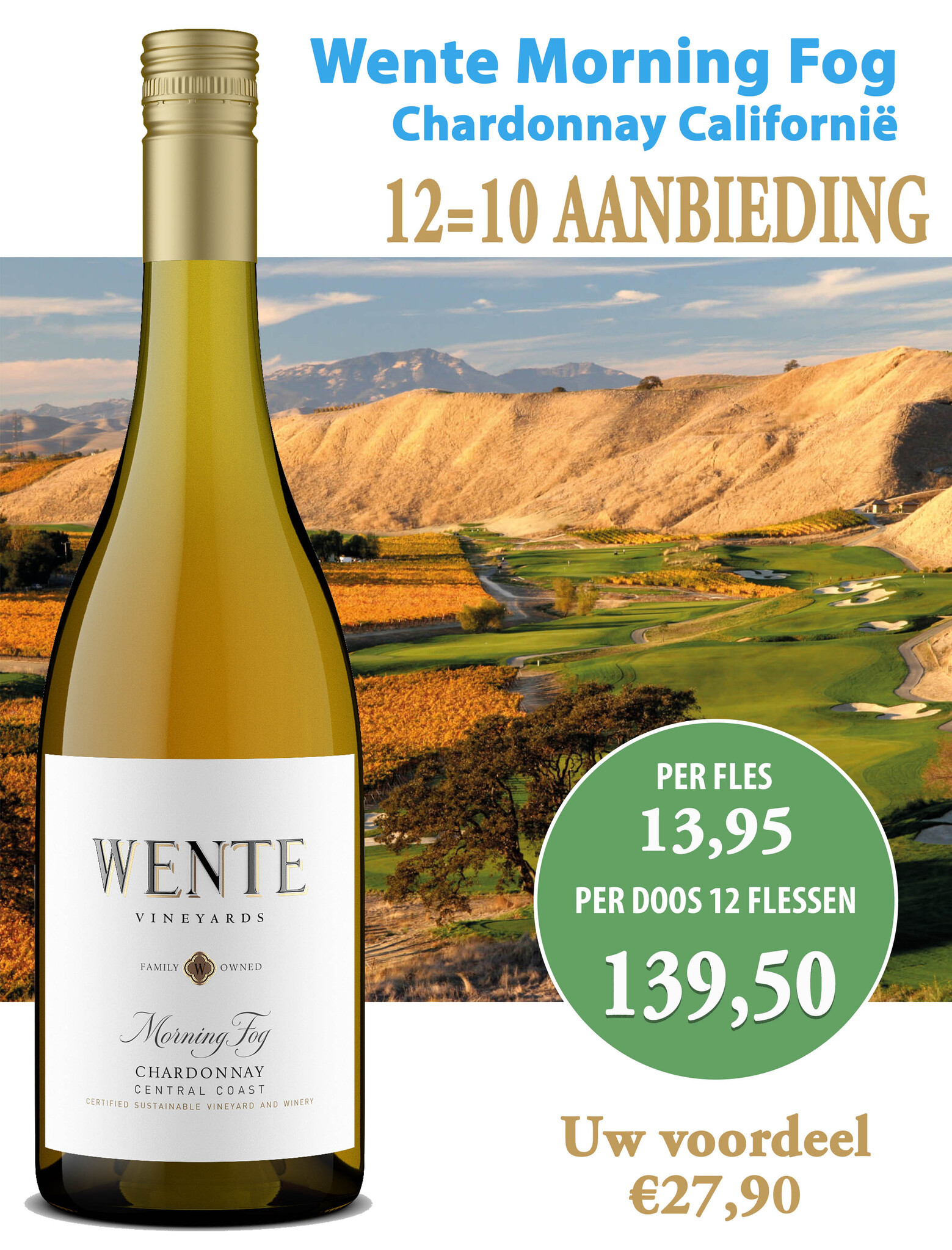 Wente Morning Fog Chardonnay 12 halen, 10 betalen | Faberwineworld.nl ...