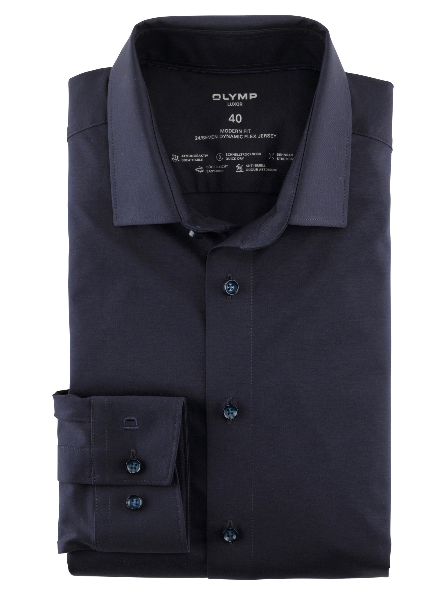 Olymp 24/seven overhemd jersey Modern fit navy - Bas de Wit Mode Leiden