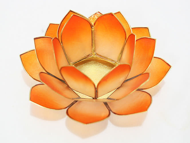 Kinta Waxinehouder cap Lotus Oranje trad sm - Wereldwinkel Gouda