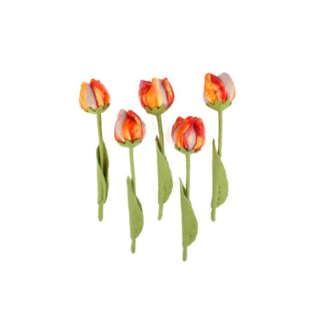 Sjaal met Verhaal Bloem: Tulp Riva - rood oranje geel paars ...