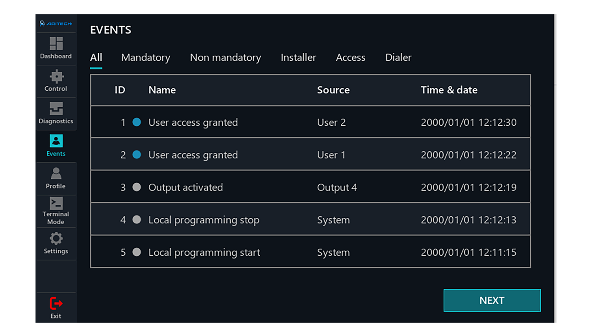 Aritech ATS1140 7" touchscreen voor Axon en Advisor Advanced
