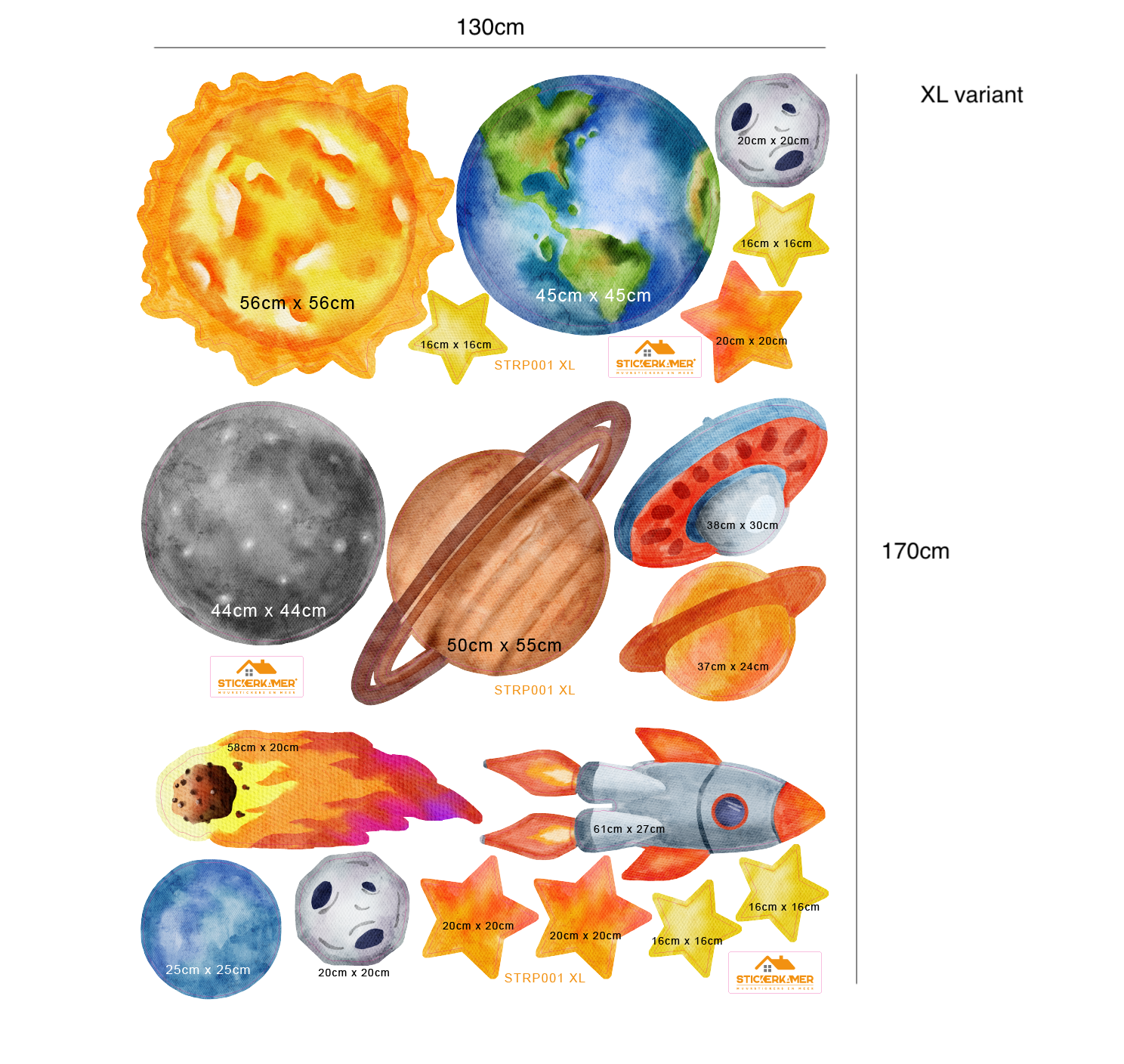 Muursticker ruimte planeten raket kinderkamer - Stickerkamer