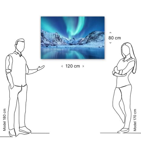 Winters bergmeer in Noorderlicht • 120 x 80 cm • Glazenschilderijen.nl