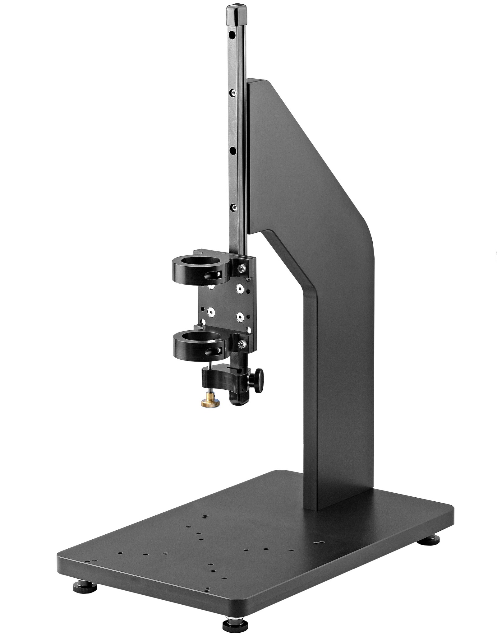 Microscope stand with and without drilling patterns in the base plate ...