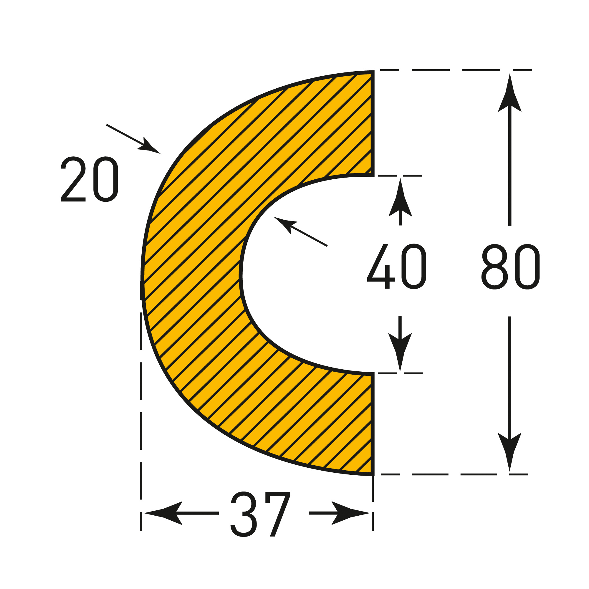 MORION stootrand Ø 40 mm - 180° - 1000 mm - magnetisch - geel/zwart ...