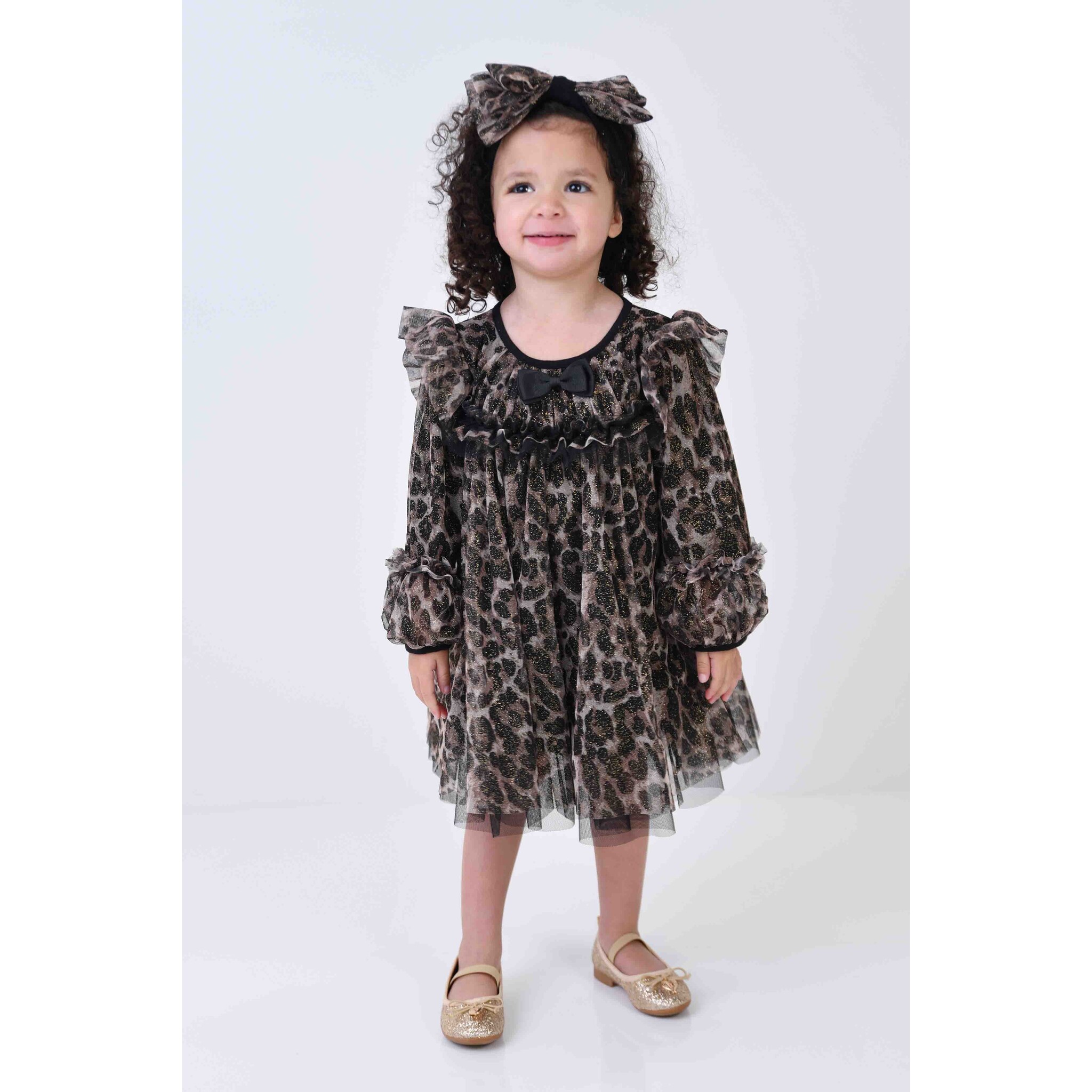 NADIYA BABY LEOPARD DRESS BLACK - Lolly Pop Kindermode