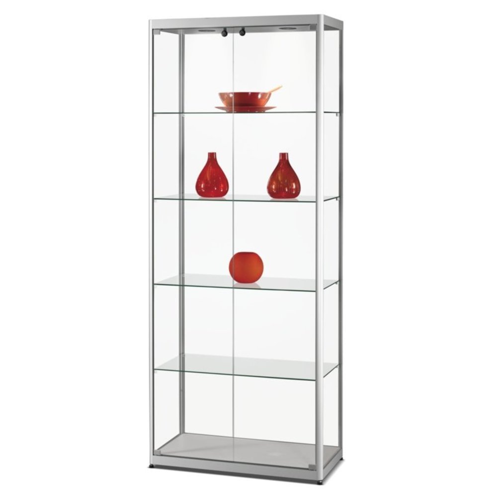 Silver display cabinet 80cm with LED ceiling spotlights and doors - SDB ...