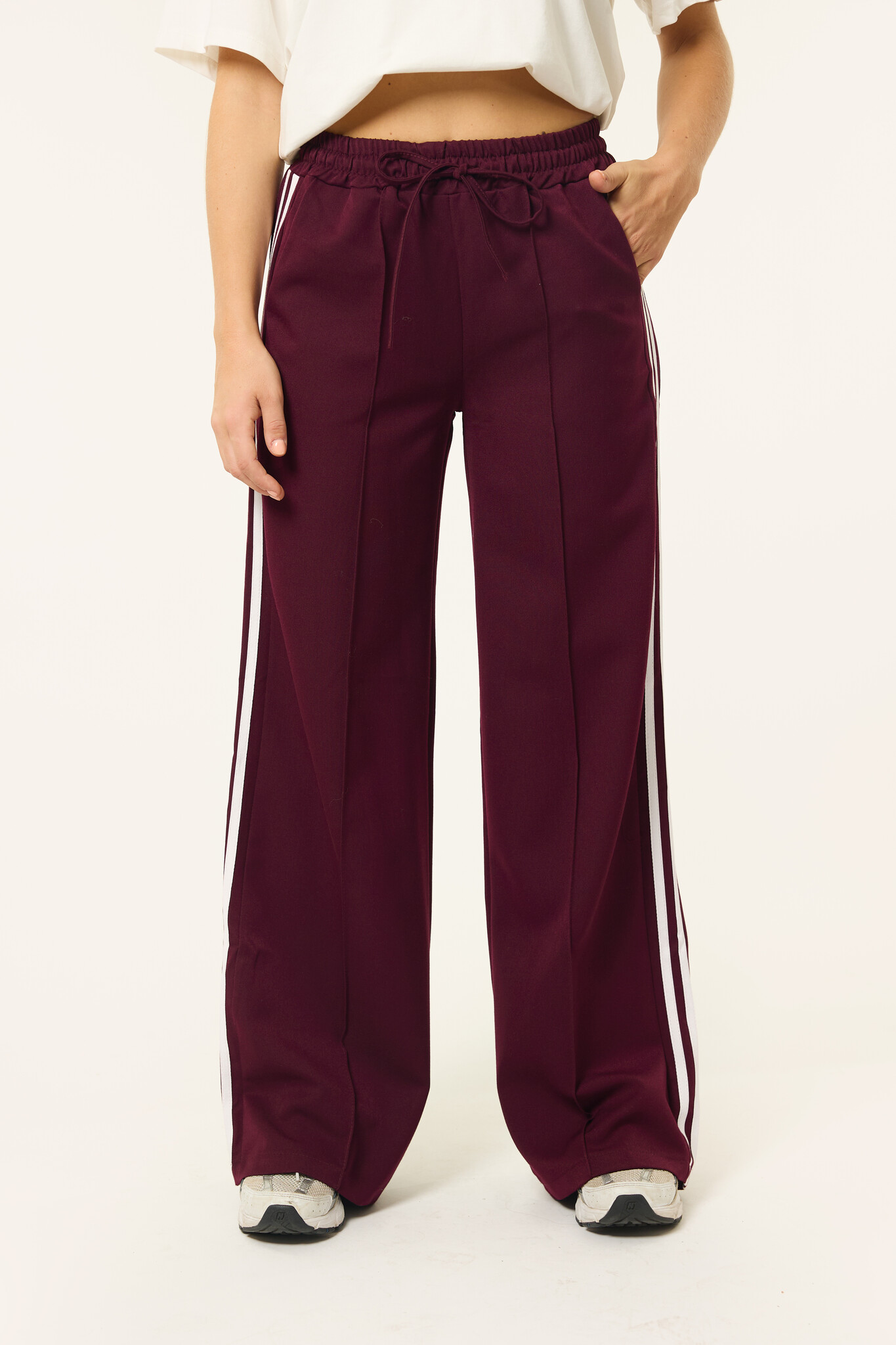 Pantalon rood met streep | Comfy burgundy broek | Winkeltje van Lynn ...