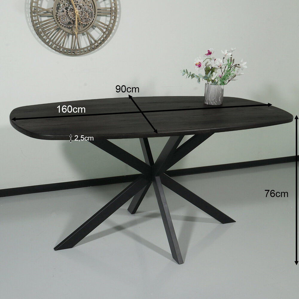 Eettafel Deens ovaal 160cm zwart Hero ovale eettafel - AQ-Living.com