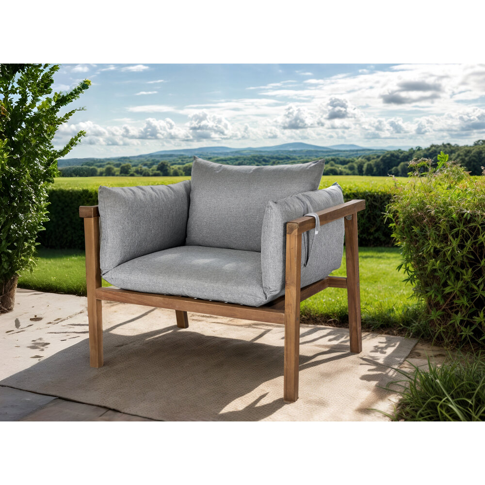 Loungestoel met armleuningen acaciahout lichtgrijs Xandra - AQ-Living.com