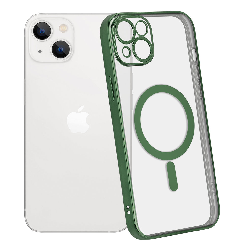 Coque iPhone 14 Plus revêtement métallique Magsafe transparent (vert ...