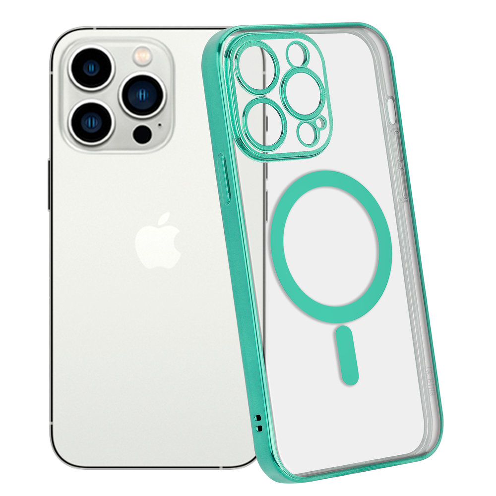 Coque iPhone 14 Pro revêtement métallique Magsafe transparent (vert ...