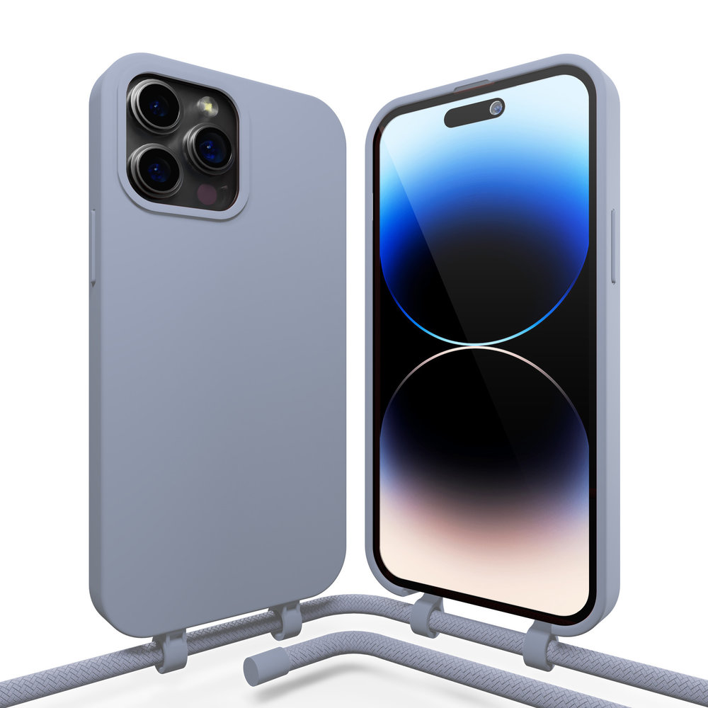 Coque en silicone avec Cordon iPhone 14 Pro (gris-bleu) - Coque ...