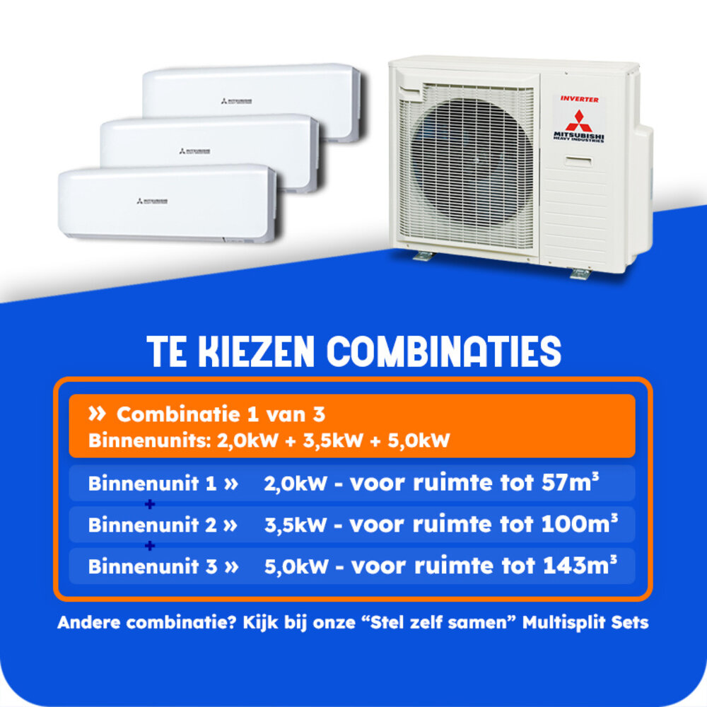 Multisplit Airco Set 2-4 ruimtes | 230m³ | Buitenunit 8,0kW | SCM80 ...