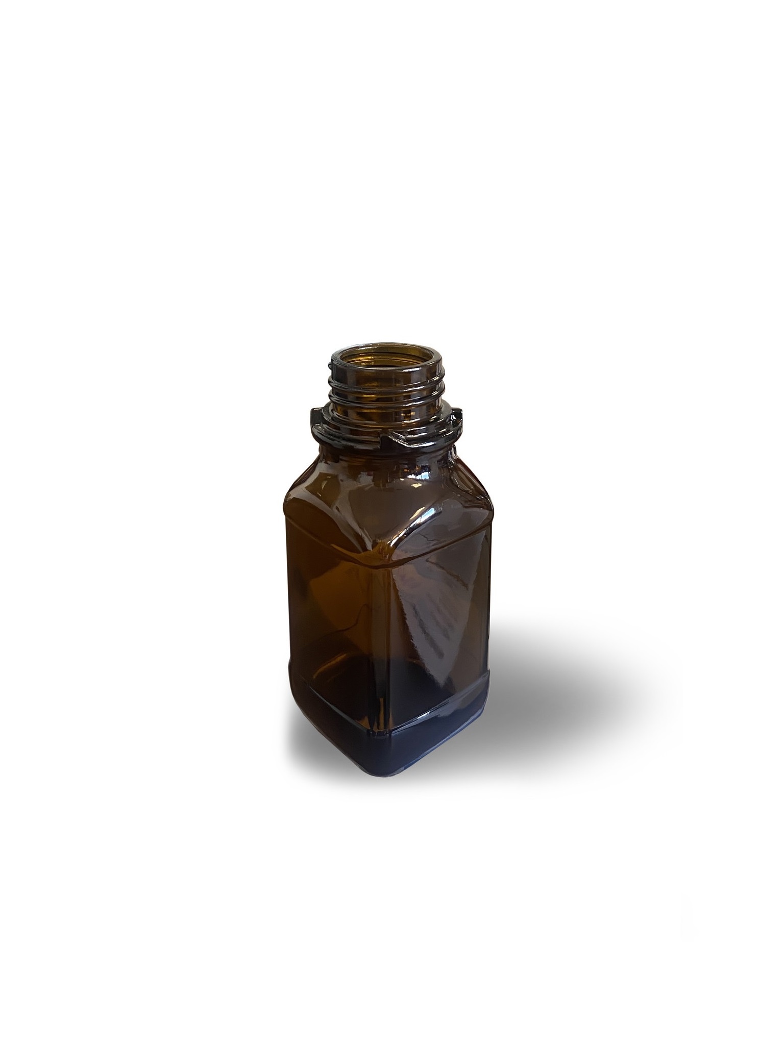 Square glass bottle 100 ml, brown - Un-packaging