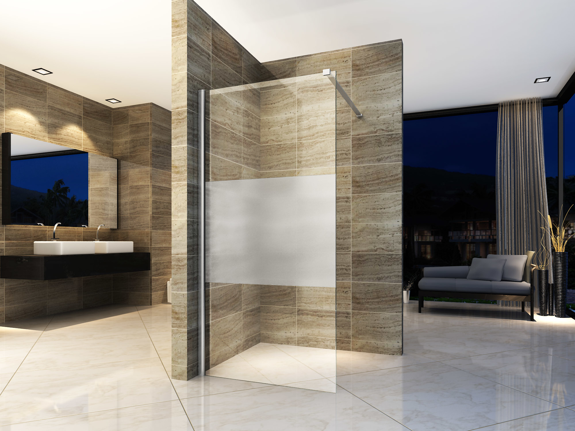 Inloopdouche 8mm Helder Glas Half Mat Chroom Profiel - 120 x 200 cm ...