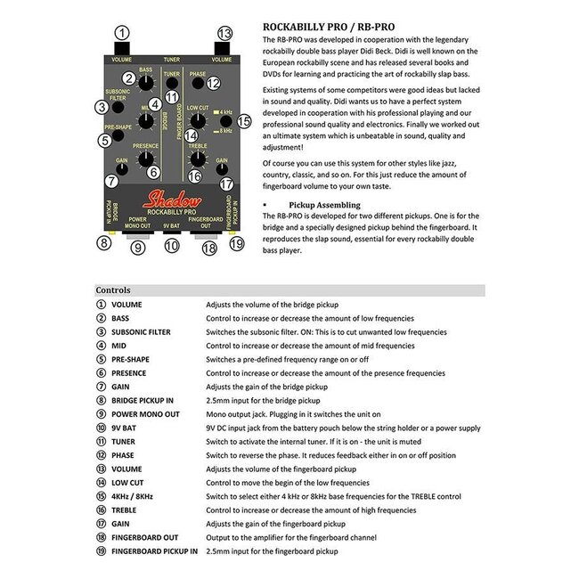 Shadow Pick-up system SH RB-PRO for double bass - BowedInstrumentsShop