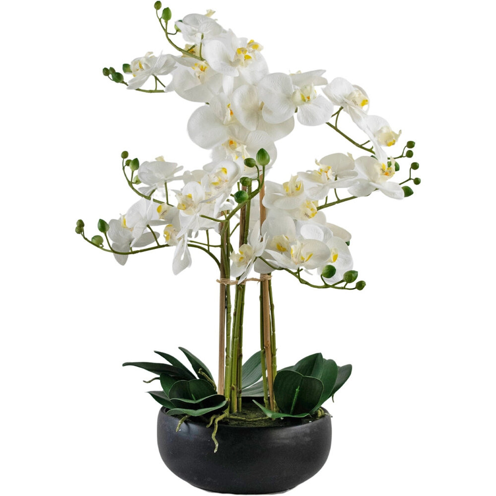 Greenmoods Artificial Orchid Real Touch 50 cm white in black pot - Greenmoods