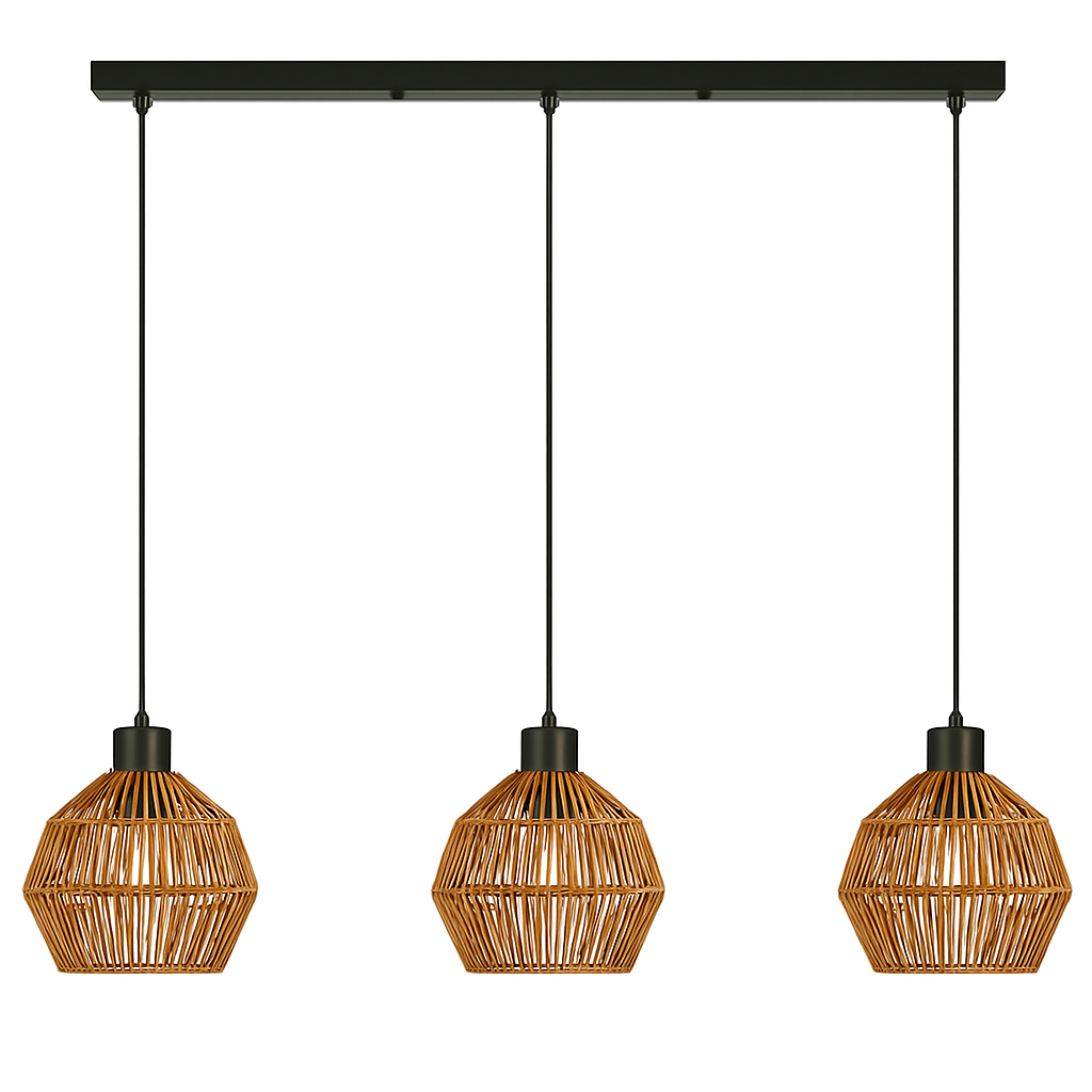 Rotan Design hanglamp - 3-Lichts - Diamond - E27 fittings ...