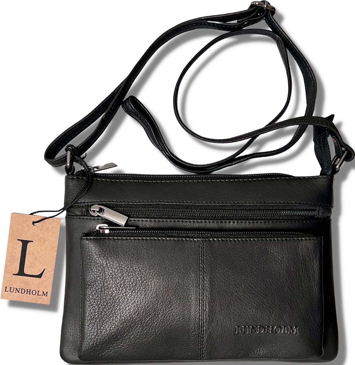 Lundholm leren schoudertas dames groot zwart - schoudertassen dames ...