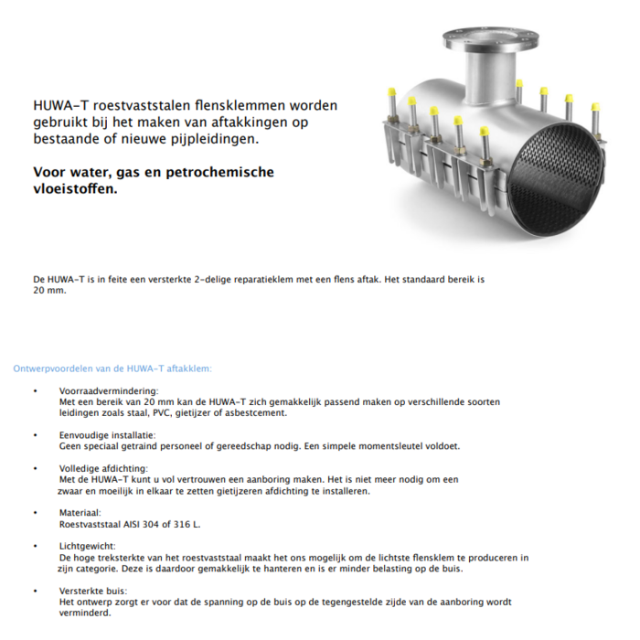 Tapping clamp T type ALL pipe types - Vescoil International BV
