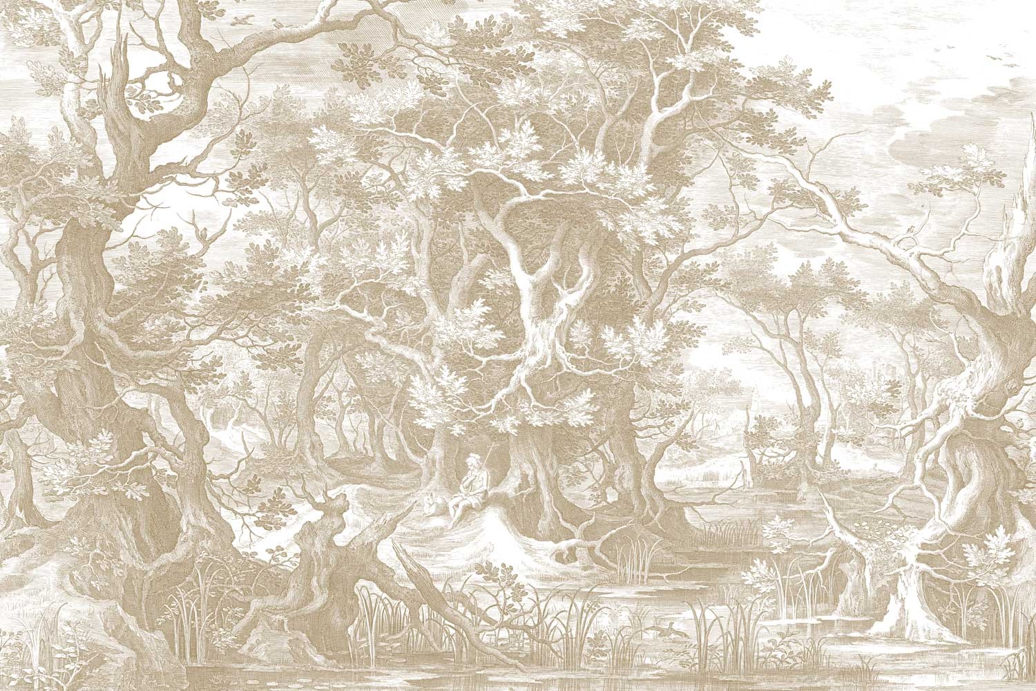 Wallpaper with landscape engraving in elegant beige color - Amsterdam ...