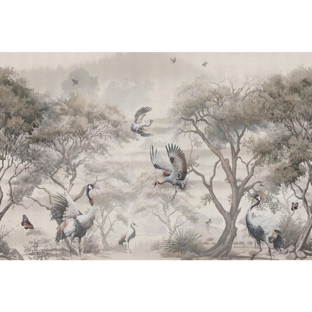 Elegant behang met verfijnde kraanvogels - Amsterdam Wall Lab