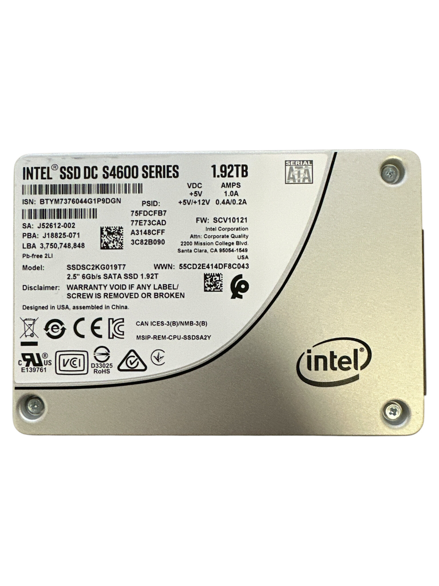 SSDSC2KG019T7 - 1.92TB - 2.5 inch - SATA - 560MBs - 7Digits B.V.