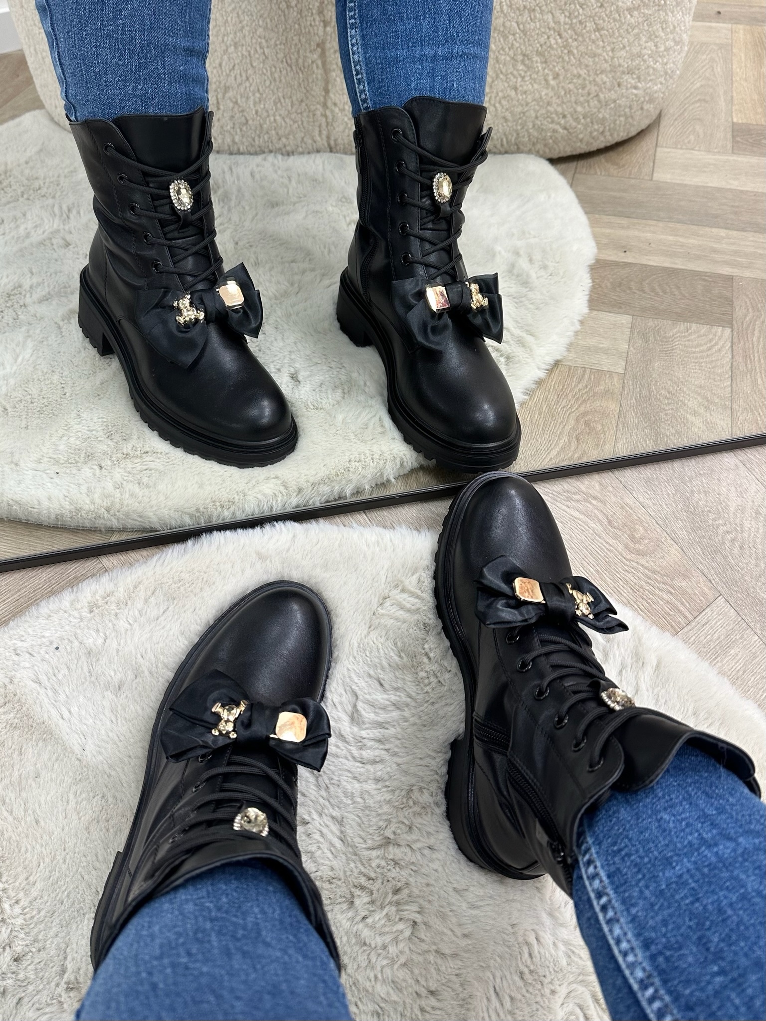 Boots Bow Leder Black CC2336 - MTKfashion