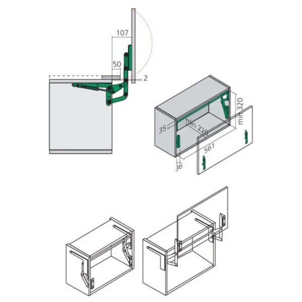 Kessebohmer kleplift 561mm 380N - Vervangingsmarkt