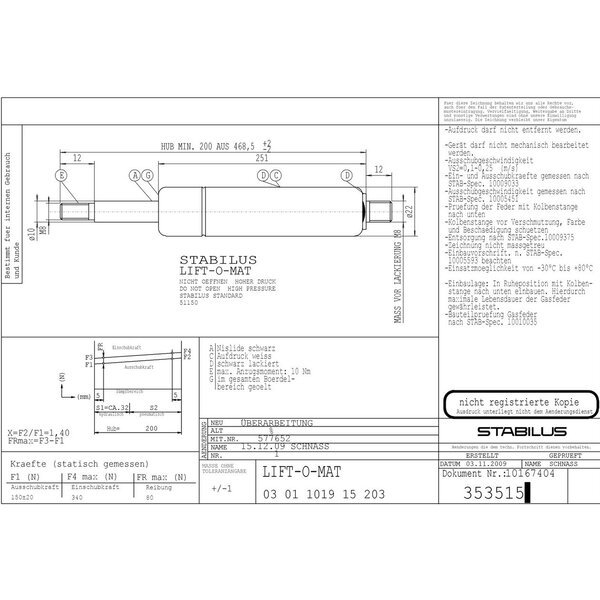 Stabilus 353515 340N lift o mat | Gasveer - Vervangingsmarkt
