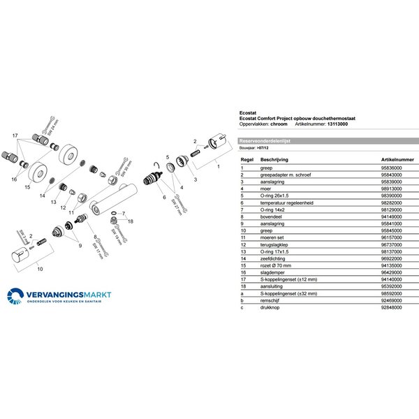 Hansgrohe Ecostat 13113000 onderdelen - Vervangingsmarkt