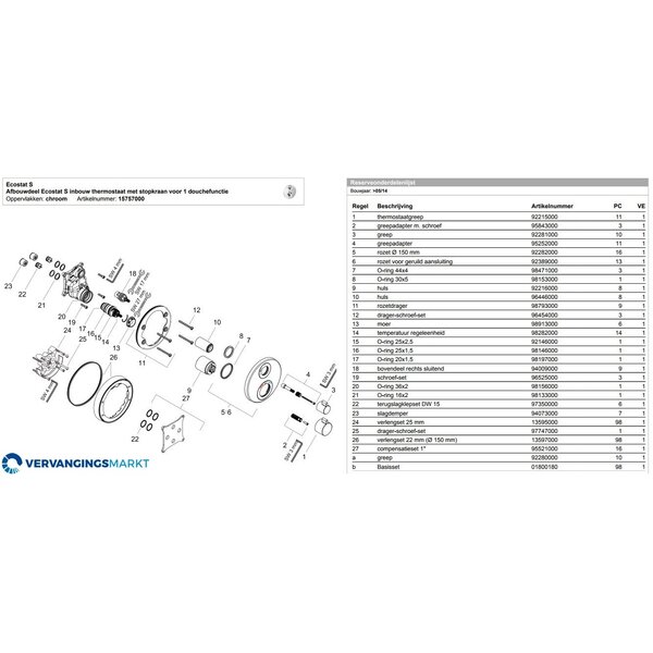 Hansgrohe Ecostat S 15757000 onderdelen - Vervangingsmarkt