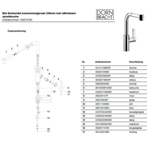 Dornbracht Elio 33870790 onderdelen - Vervangingsmarkt